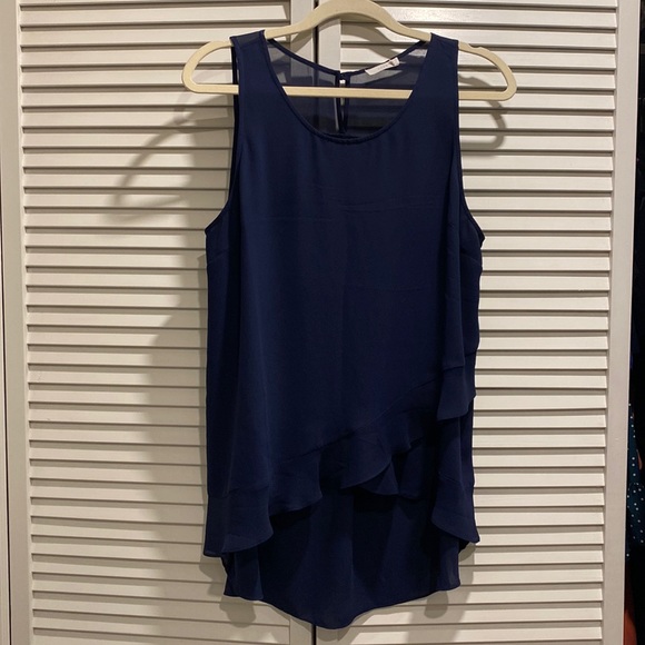Lush | Tops | Navy Blue Ruffle Blouse Top | Poshmark